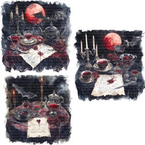 14 Vampire Midnight Tea Party, Dracula Clipart, Printable Watercolor ...
