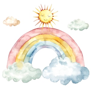 10 Sun and Rainbow Clipart, Nursery Rainbow, Printable Watercolor ...
