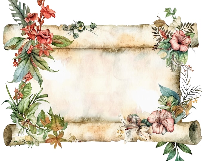 12 Floral Papers Clipart Bundle, Printable Watercolor Antique Scroll ...