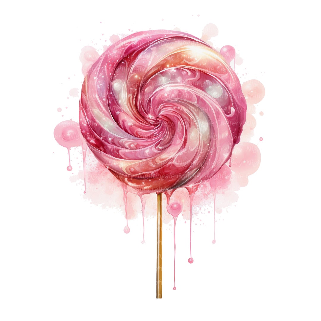 9 Pink Lollypop Clipart, Adorable Lollipop, Printable Watercolor ...