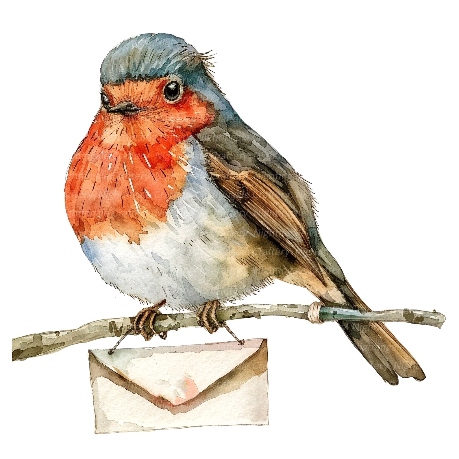12 Robin With Envelope Clipart, Christmas Robin With Letter, Printable ...