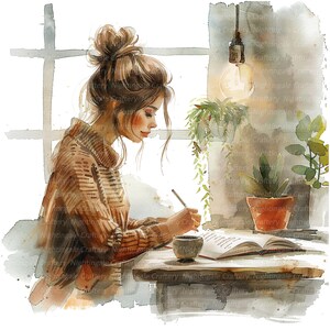 14 Woman Writing Clipart Set 2, Writer Clipart, Printable Watercolor ...