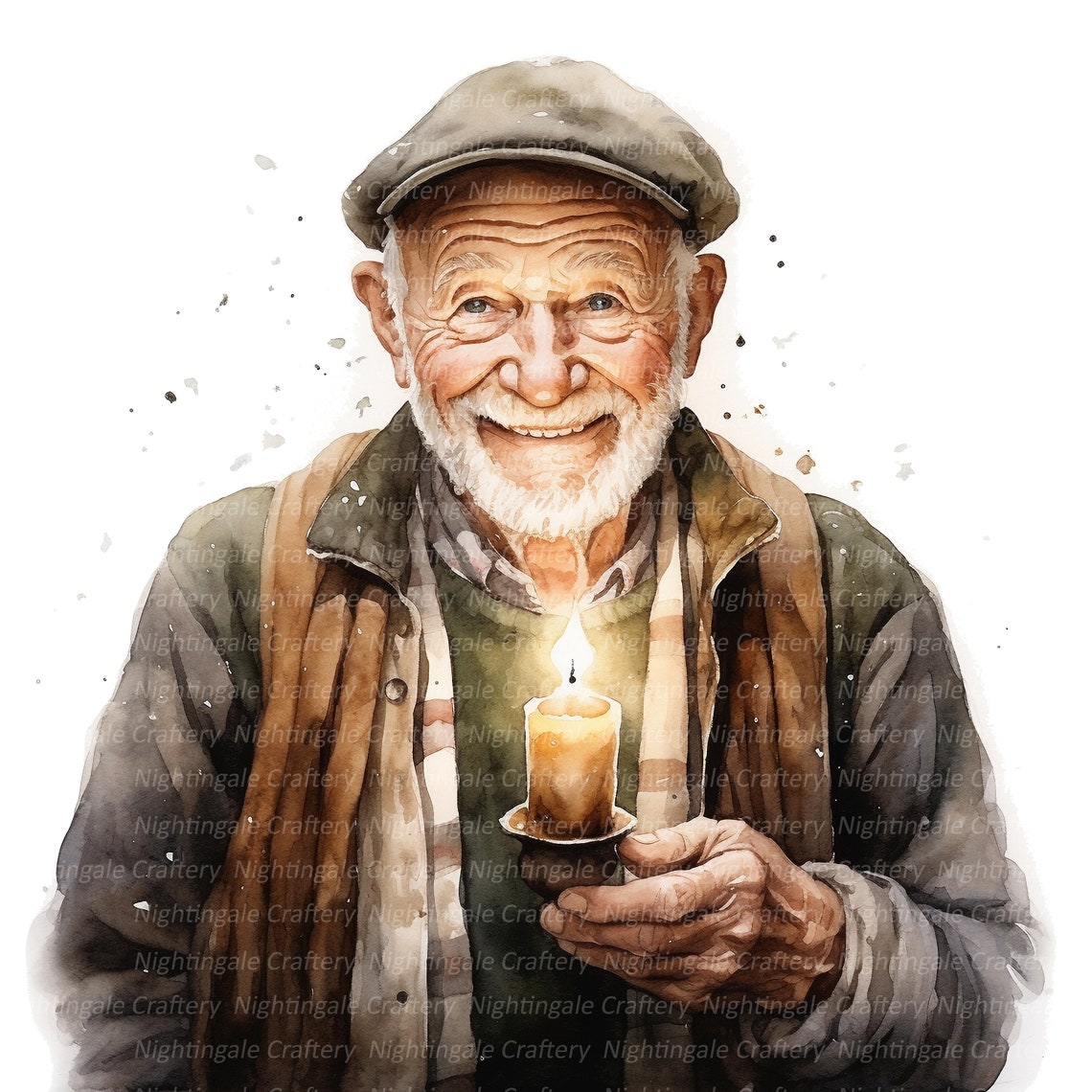 9 Old Man With Candle Clipart, Christmas Old Man, Printable Watercolor ...