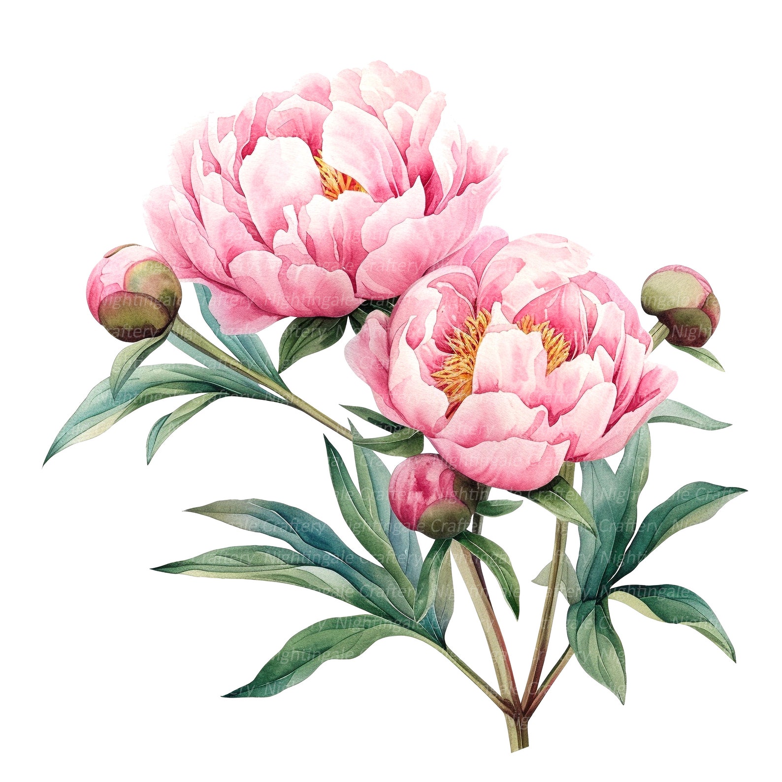 10 Peonies Bouquet Clipart, Peonies Print, Printable Watercolor Clipart ...