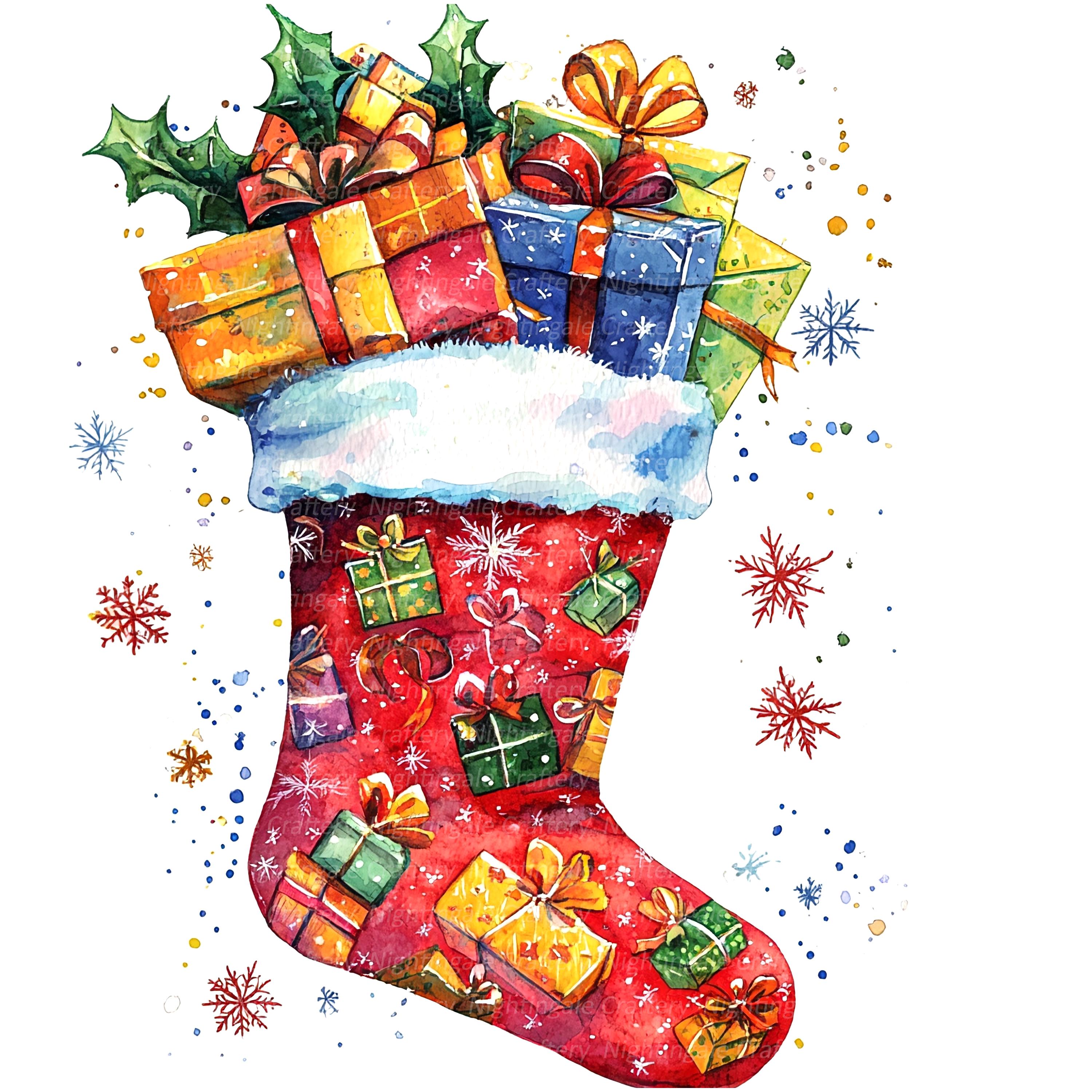 12 Christmas Stocking Clipart, Christmas Card, Digital Clipart ...
