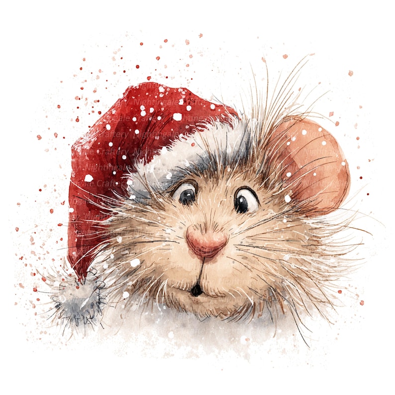 10 Christmas Mouse Santa Hat Clipart, Printable Watercolor Clipart ...
