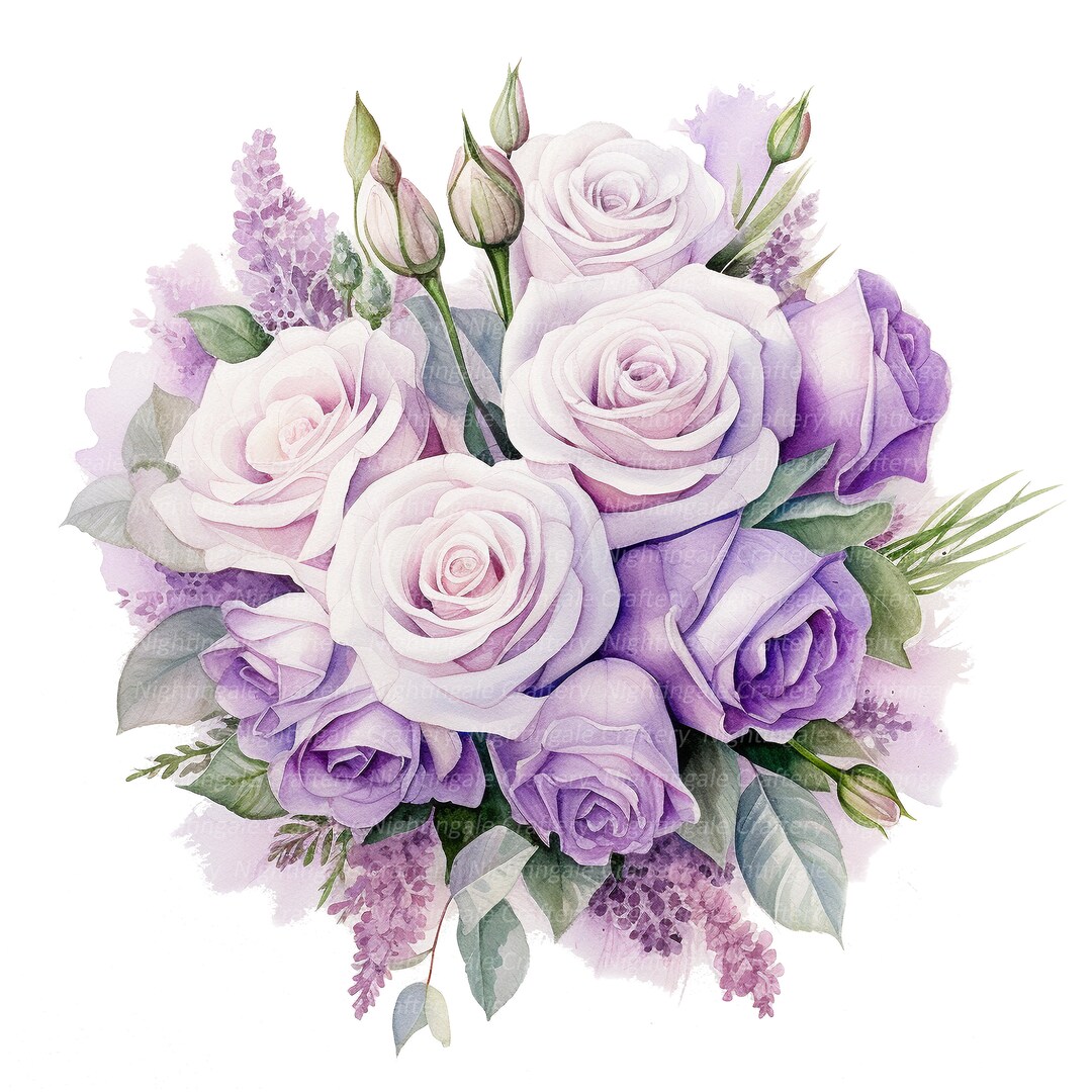10 Lilac Lavender Bouquet Clipart, Lavender, Printable Watercolor ...