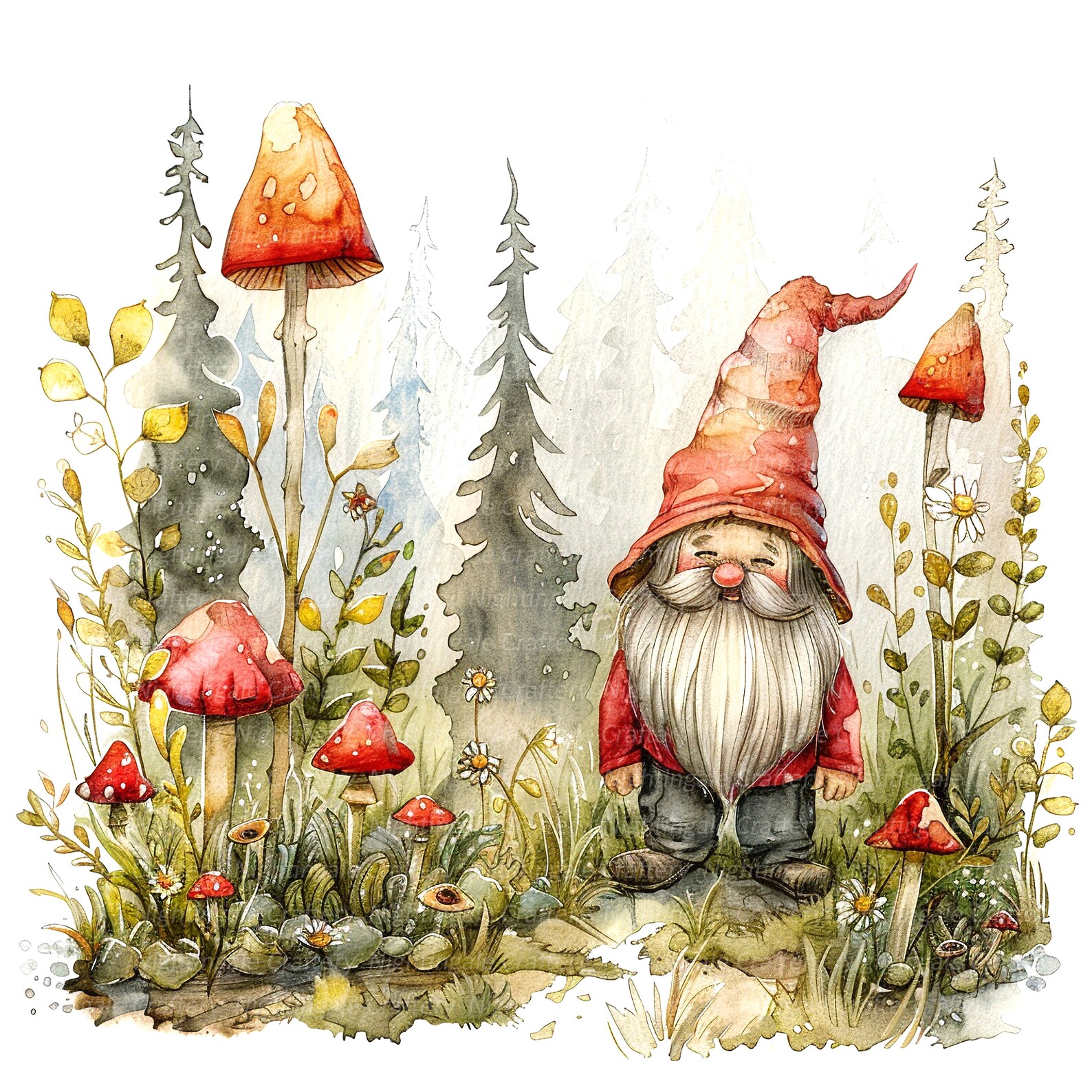 12 Whimsical Gnome Clipart, Enchanted Gnome, Printable Watercolor ...