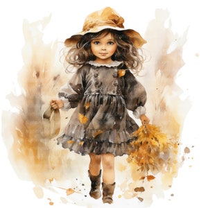 10 Little Girl in Autumn Clipart, Printable Watercolor Clipart, High ...