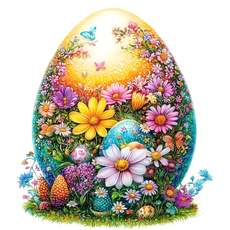 14 Floral Easter Egg Clipart, Easter Clipart, Printable Illustration ...