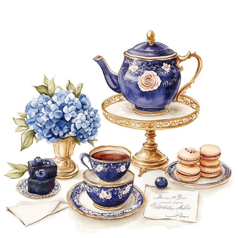 11 Romantic Parisian, Rococo Tea Party Clipart, Printable Watercolor ...