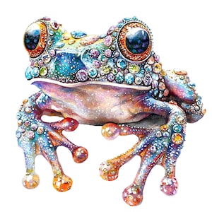 12 Jeweled Frog Clipart, Toad Clipart, Printable Watercolor Clipart ...