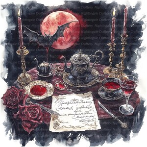 14 Vampire Midnight Tea Party, Dracula Clipart, Printable Watercolor ...