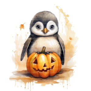 10 Halloween Penguin Clipart, Printable Watercolor Clipart, High ...