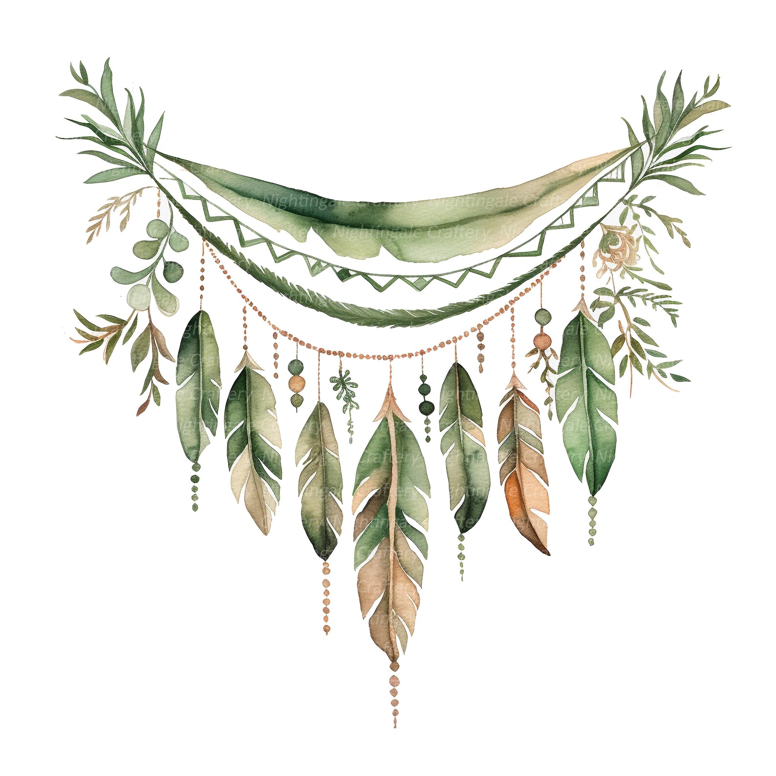 10 Boho Leaves Decor Clipart, Boho Garland, Printable Watercolor ...