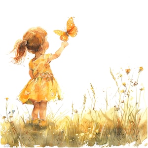 10 Girl and Butterfly Clipart, Little Girl, Printable Watercolor ...