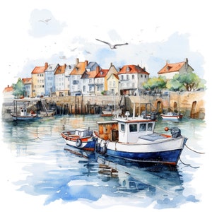 10 Harbour Landscape Clipart, Printable Watercolor Clipart, High ...