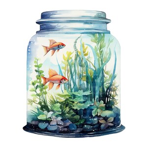 10 Aquarium in Jar Clipart, Tropical Fish, Printable Watercolor Clipart ...