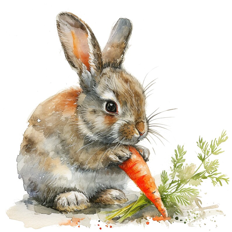 10 Bunny With Carrot Clipart, Rabbit Clipart, Printable Watercolor ...