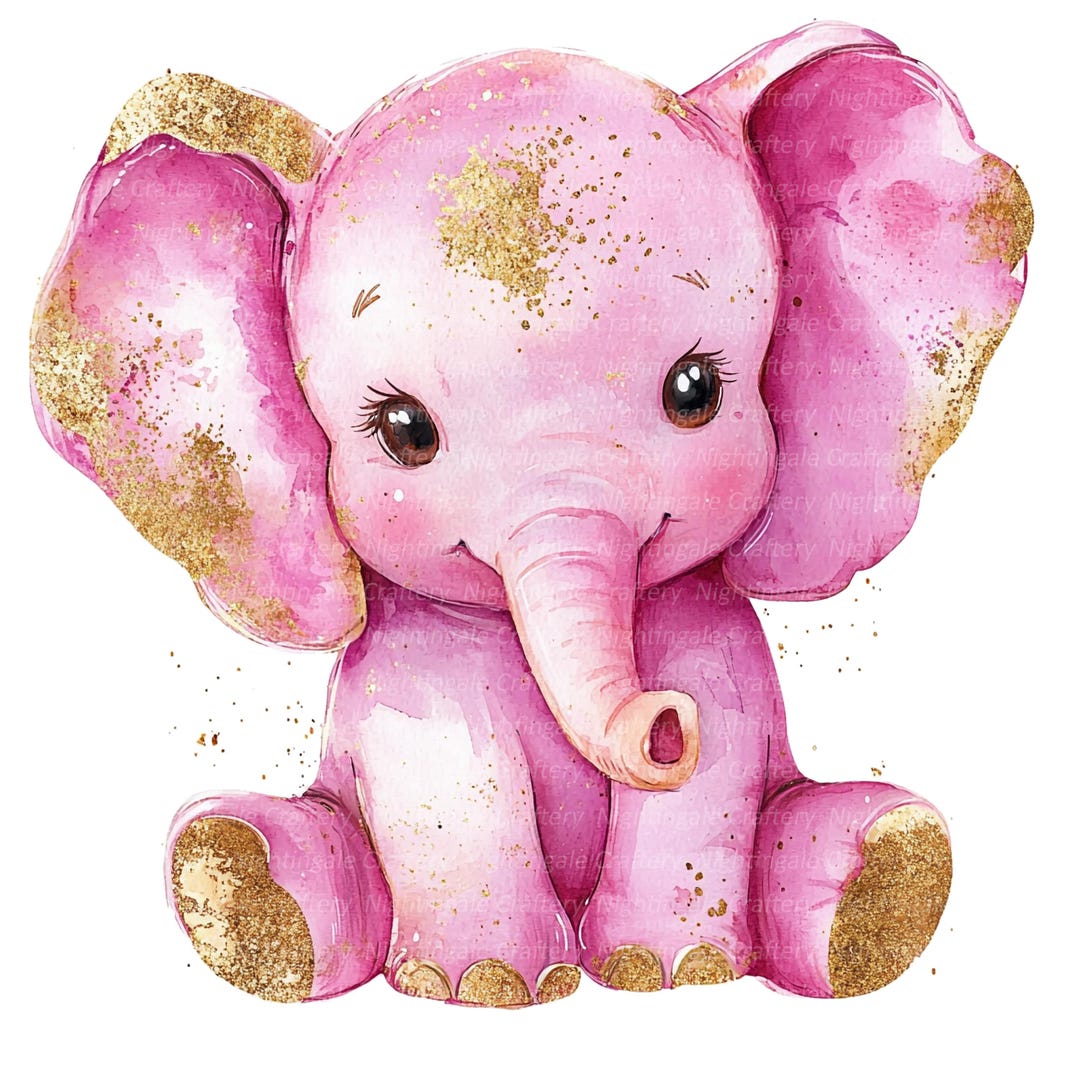 8 Pink Elephant Clipart, Abstract Elephant, Printable Watercolor ...
