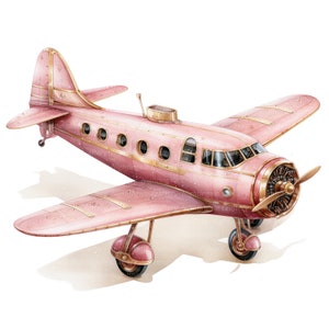 8 Pink Vintage Plane Clipart, Luxury Plane, Printable Watercolor ...