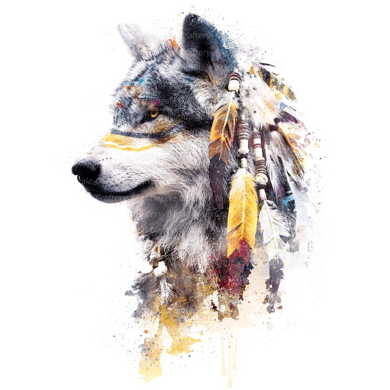 10 Tribal Wolf Clipart, Native Indian Wolf, Printable Watercolor ...