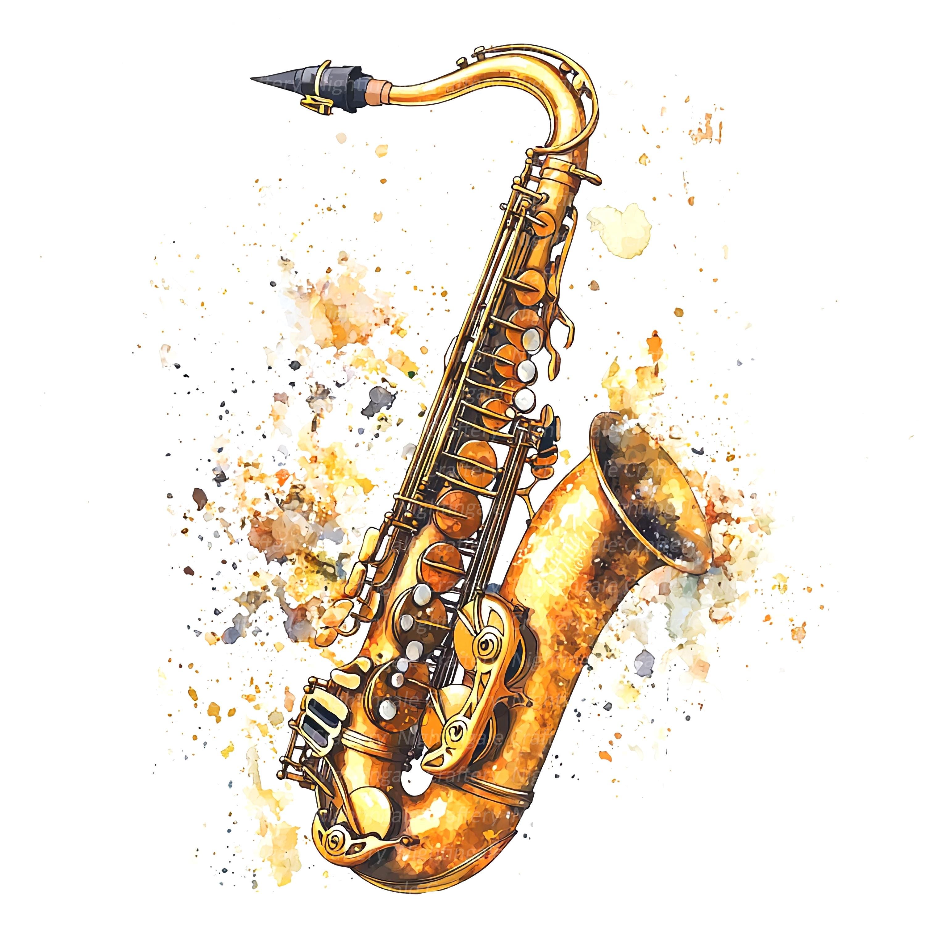 9 Floral Saxophone Clipart, Watercolor Saxophone, Printable Watercolor ...