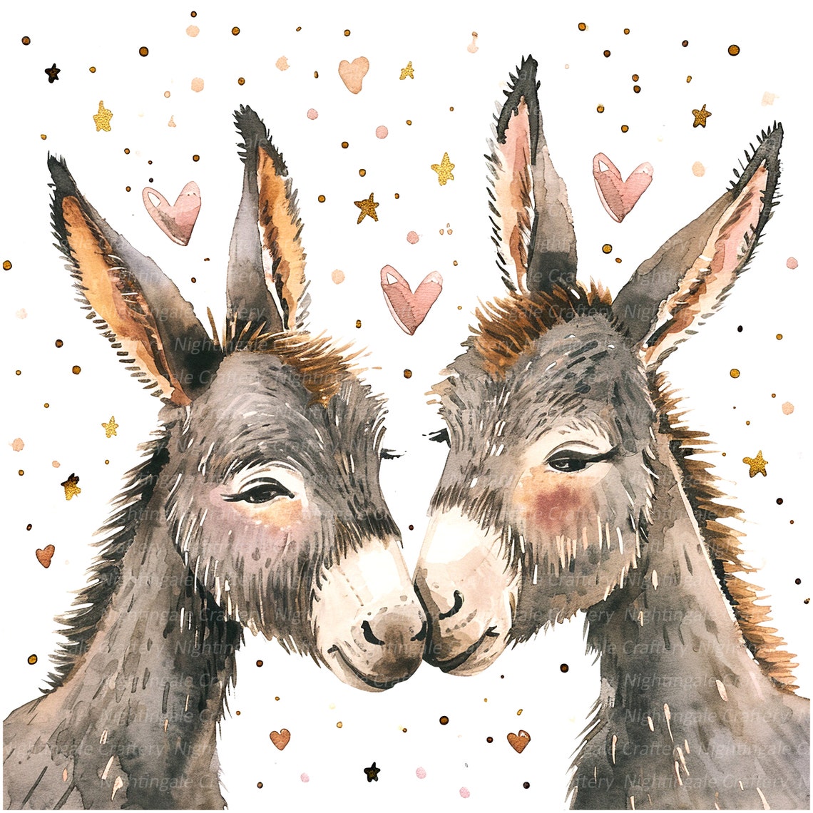 9 Romantic Donkey Couple Clipart, Donkey Love, Printable Watercolor ...