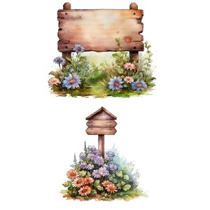 22 Wooden Sign Clipart, Rustic Wood Sign, Printable Watercolor Clipart ...