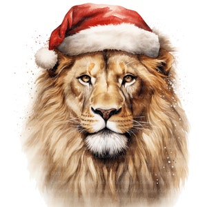 12 Lion With Santa Hat Clipart, Lion Clipart, Printable Watercolor ...