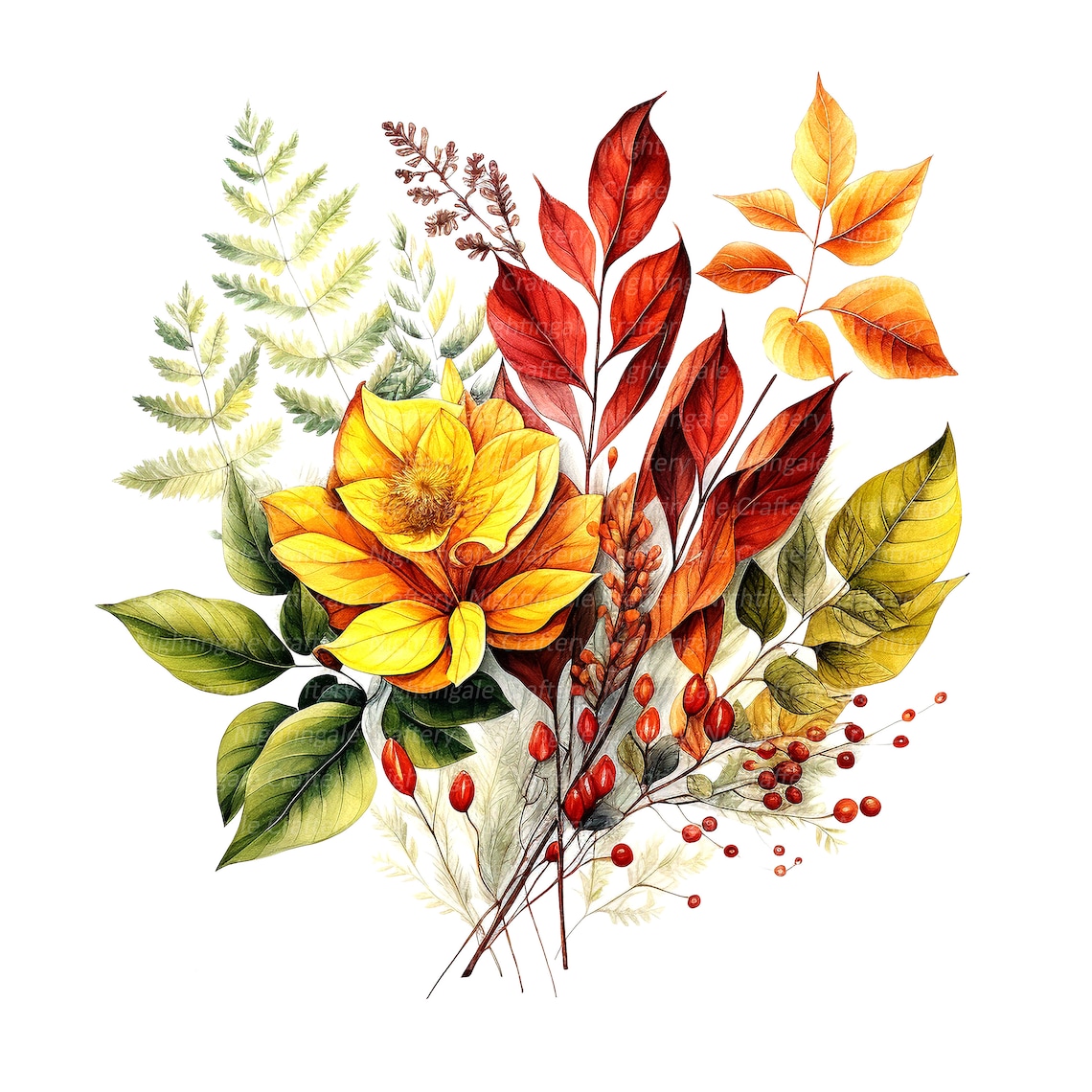 12 Autumn Leaves Bouquet Clipart Fall Leaves Printable - Etsy