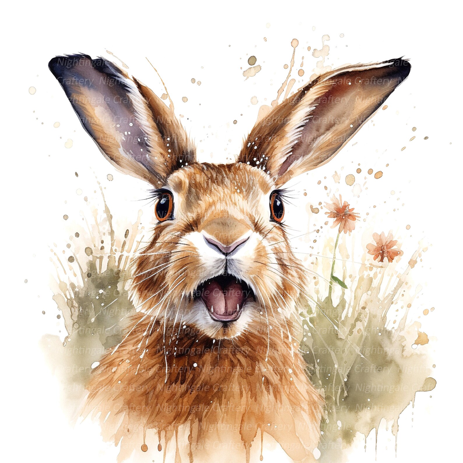 10 Surprised Hare Clipart, Amazed Rabbit, Printable Watercolor Clipart ...