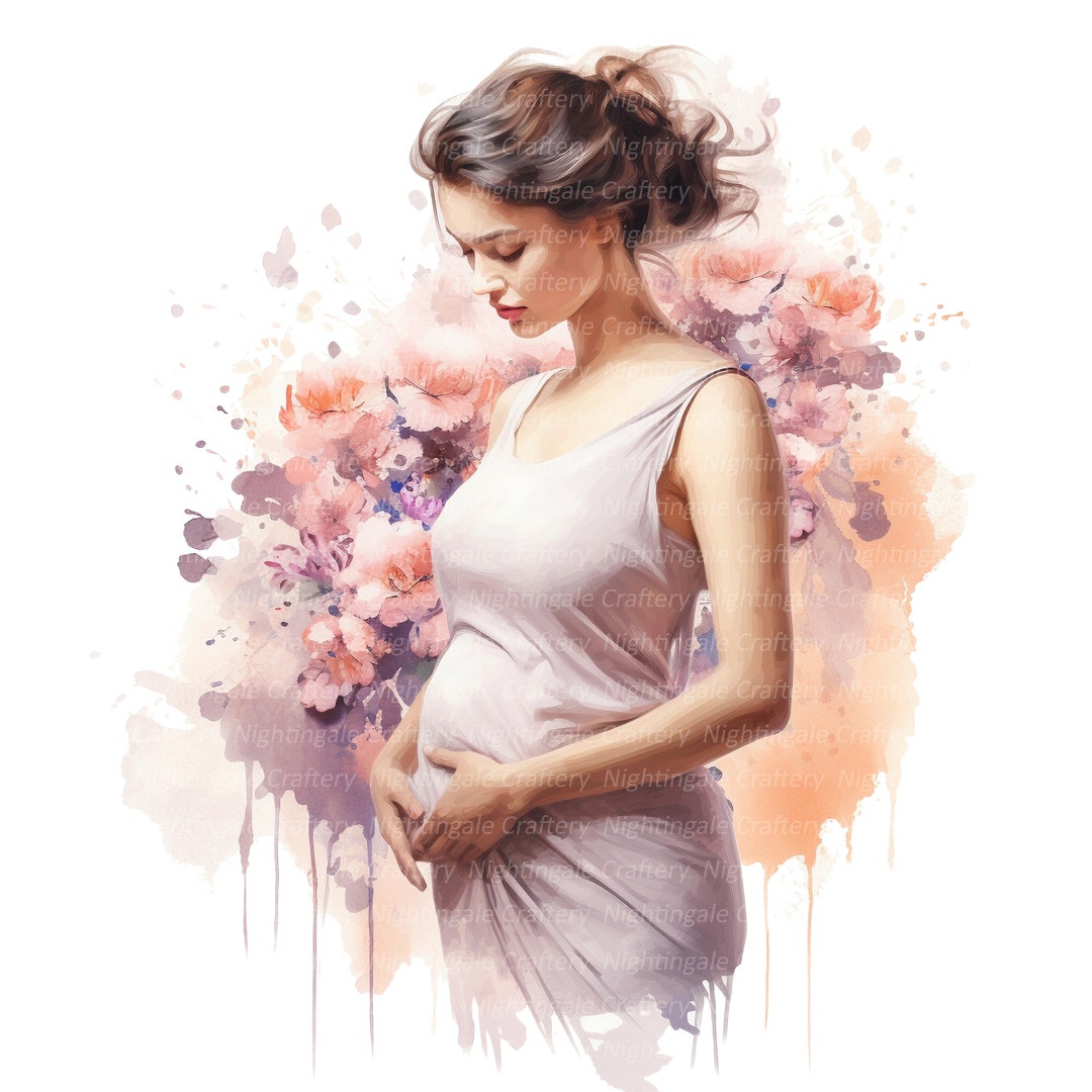 14 Happy Woman Pregnant Clipart, Pregnancy, Printable Watercolor ...