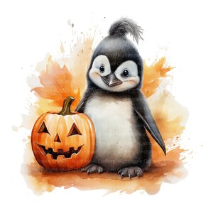 10 Halloween Penguin Clipart, Printable Watercolor Clipart, High ...