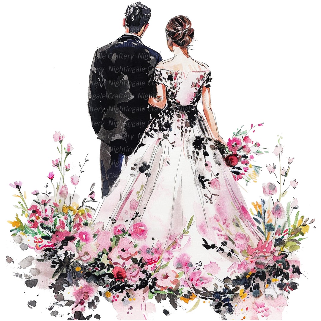 12 Abstract Wedding Couple Clipart, Printable Watercolor Clipart, High ...