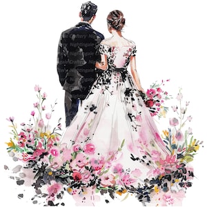 12 Abstract Wedding Couple Clipart, Printable Watercolor Clipart, High ...