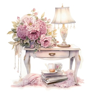 12 Vintage Floral Table Clipart, Shabby Chic, Printable Watercolor ...