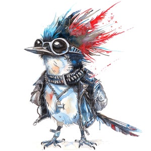 12 Bird Punk Clipart, Whimsical Birds, Printable Watercolor Clipart ...