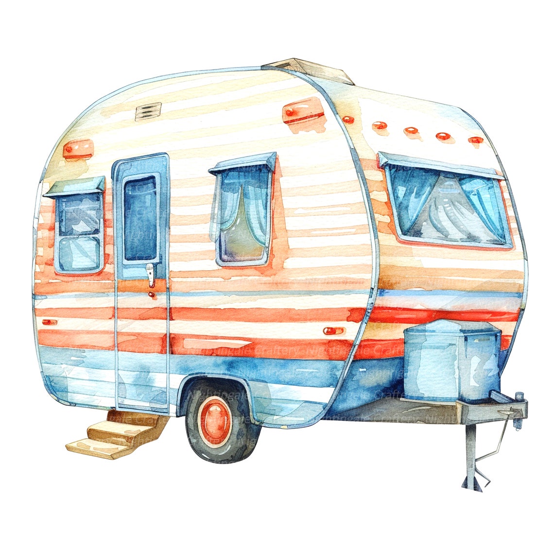 9 Cartoon Trailer Clipart, Camping Trailer, Printable Watercolor ...