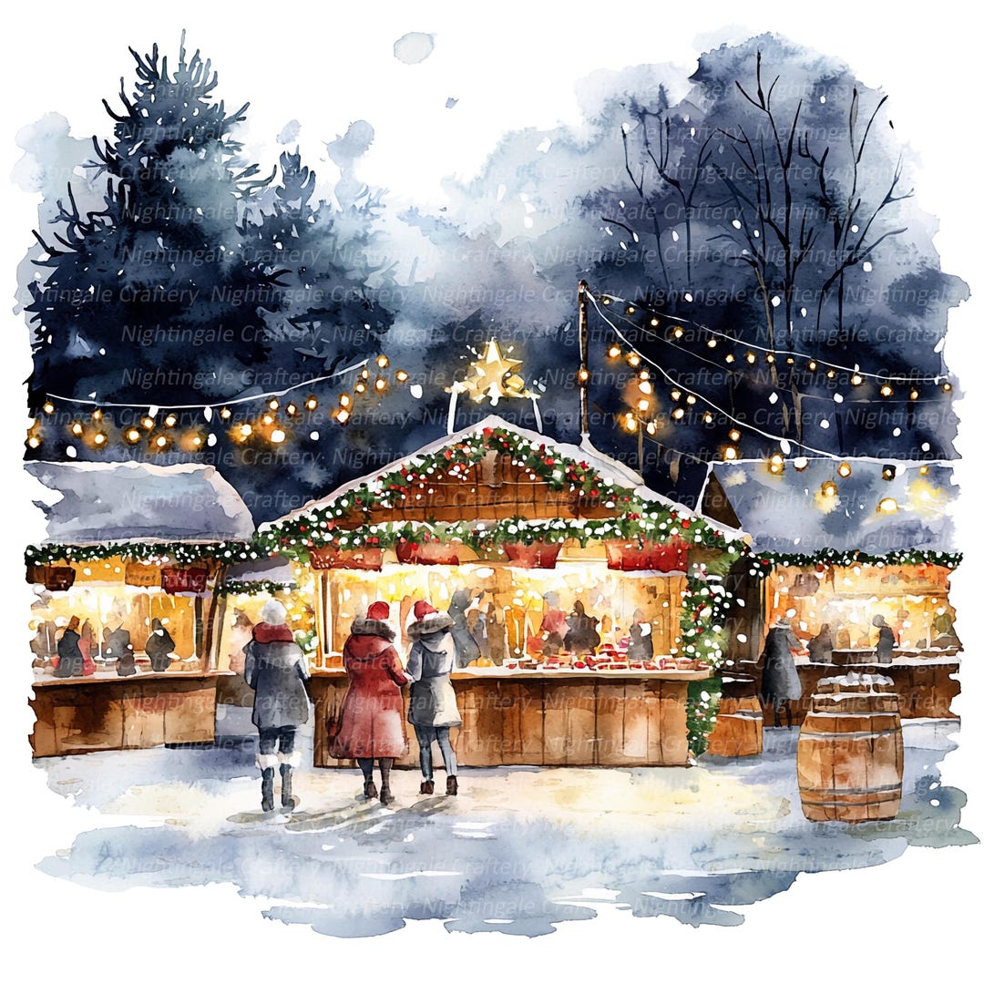 11 Christmas Market Clipart, Christmas Shop, Printable Watercolor ...