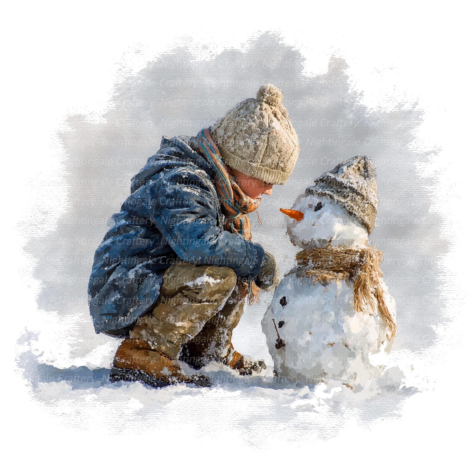 10 Kids and Snowman Clipart, Kid in Winter, Printable Watercolor ...