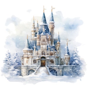 10 Winter Castle Clipart, Winter Palace, Printable Watercolor Clipart ...