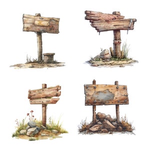 16 Rustic Wood Sign Clipart, Wooden Road Sign, Printable Watercolor ...