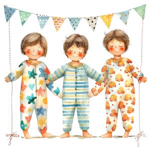 10 Pajama Party Clipart, Kids Slumber Party, Printable Watercolor ...
