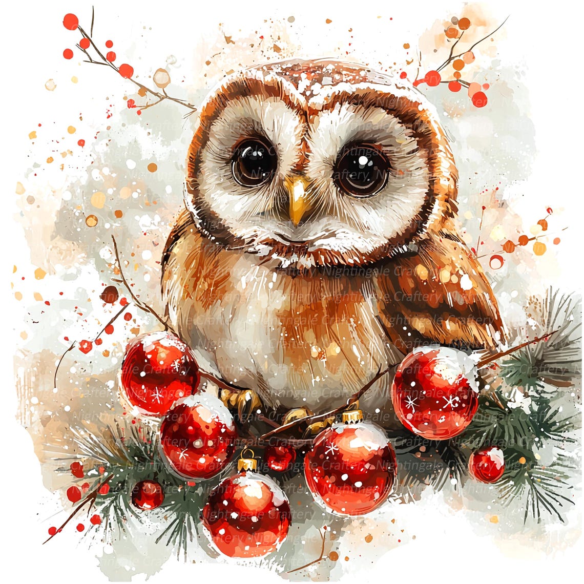 9 Christmas Owl Clipart Set 2, Christmas Card, Printable Watercolor ...