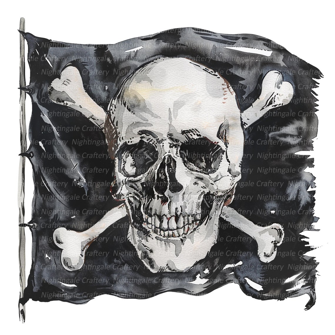 14 Pirate Flag Clipart, Jolly Roger Flag Print, Printable Watercolor ...