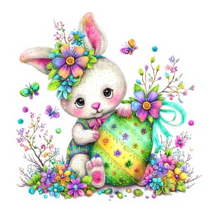 10 Floral Bunny Clipart, Easter Clipart, Printable Illustration Clipart ...