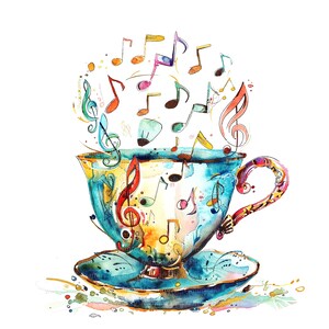 12 Music Notes Tea Cup Clipart, Printable Watercolor Clipart, High ...