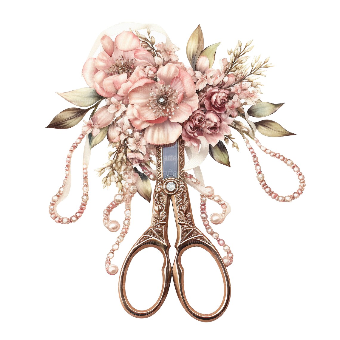 10 Vintage Floral Scissors Clipart, Printable Watercolor Clipart, High ...