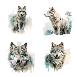 15 Tribal Wolf Clipart, Sage Sepia, Printable Watercolor Clipart, High ...